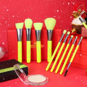 Docolor Makeup Brushes 10Pcs Makeup Brush Set Premium Synthetic Powder Kabuki Foundation Contour Blush Concealer Eye Shadow Blending Liner Make Up Brush Kit Neon Green