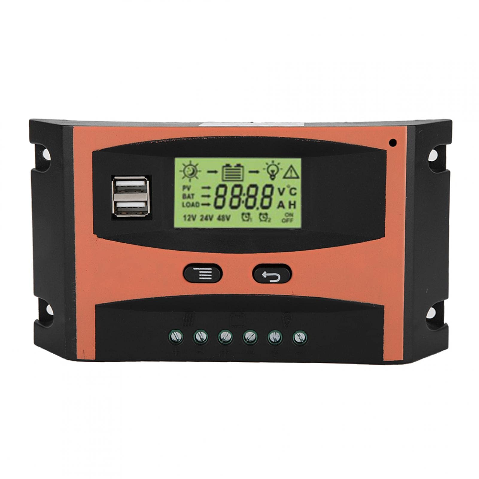 MPPT Controller, Simplified Version MPPT Charge Controller PCB Circuit Board Solar Panel Regulator 12V / 24V LCD Display Automatic Battery Controller Orange + Black(60A)