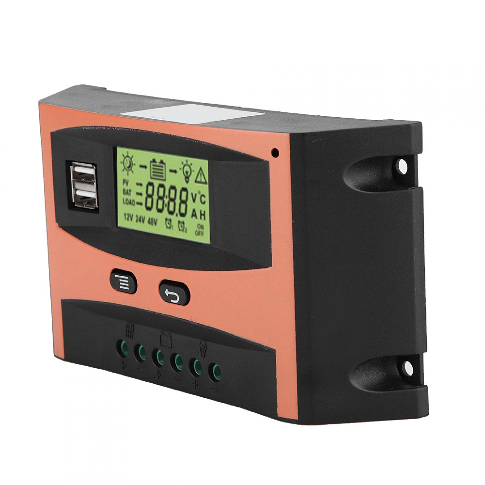 MPPT Controller, Simplified Version MPPT Charge Controller PCB Circuit Board Solar Panel Regulator 12V / 24V LCD Display Automatic Battery Controller Orange + Black(60A)