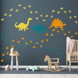 guliguli dinosaur wall decal-dinosaur footprints stickers-vinyl wall art for boys girls kids bedroom nursery home wall decor