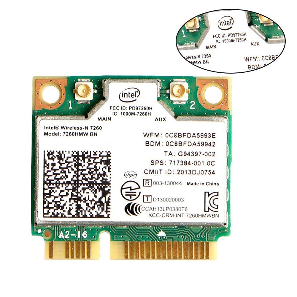 Intel Dual Band Wirless- MQUPIN Intel 7260.HMW Dual Band Wireless Card-AC 7260 Network Adapter+Bluetooth 4.0 USE for Intel AC Half Mini Pcie Card 802.11 b/a/g/n/ac(1 Pack)