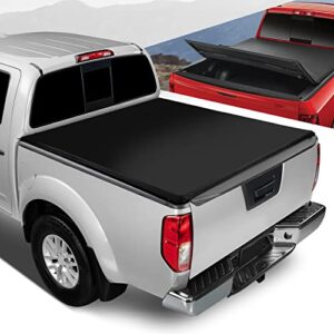 auto dynasty vinyl soft top tri-fold adjustable truck tonneau cover compatible with frontier 5ft fleetside/styleside bed 05-21, matte black