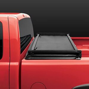 Auto Dynasty Vinyl Soft Top Tri-Fold Adjustable Truck Tonneau Cover Compatible with Frontier 5Ft Fleetside/Styleside Bed 05-21, Matte Black