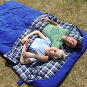 KingCamp Camping Double Sleeping Bags, 3 Season Cotton Flannel Lining Double Layer Sleeping Bag 2 Person Couple Waterproof Lightweight Backpacking Hiking Outdoors with Pillow and Carry Bag Queen Size