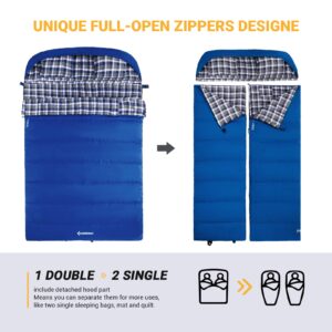 KingCamp Camping Double Sleeping Bags, 3 Season Cotton Flannel Lining Double Layer Sleeping Bag 2 Person Couple Waterproof Lightweight Backpacking Hiking Outdoors with Pillow and Carry Bag Queen Size