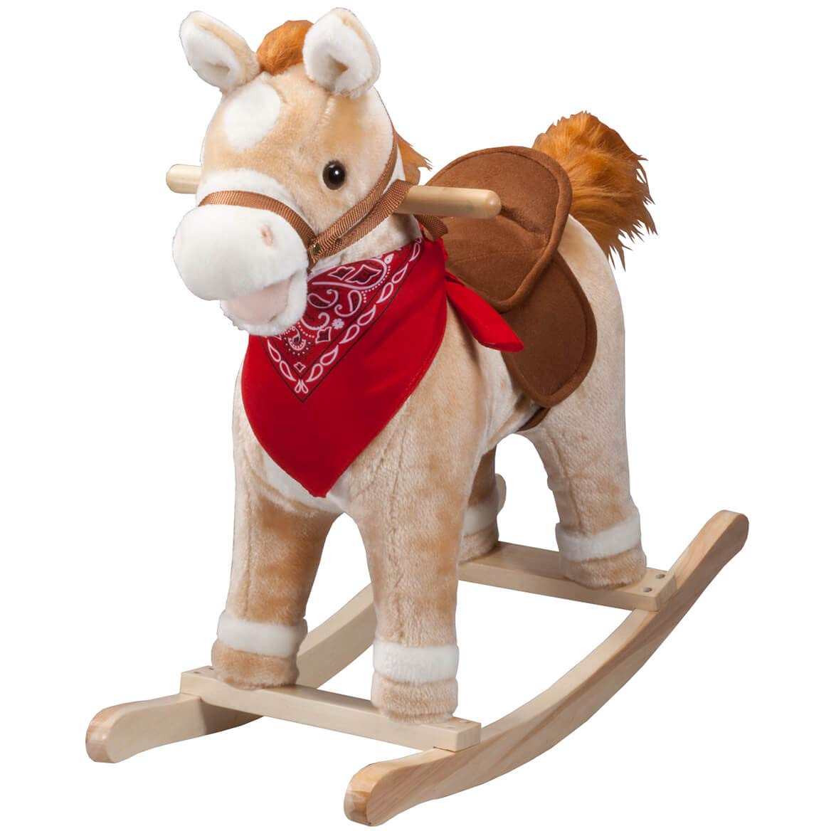 Fox Valley Traders Animated Rocking Horse with Sounds, Plush Ride-On Pony with Wooden Base