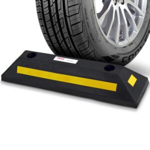 pyle curb garage vehicle floor stopper for parking safety 1pc heavy duty rubber parking lot driveway stopper, for car vans trucks tire wheel guide block protect bumper- pyle pcrstp11,black