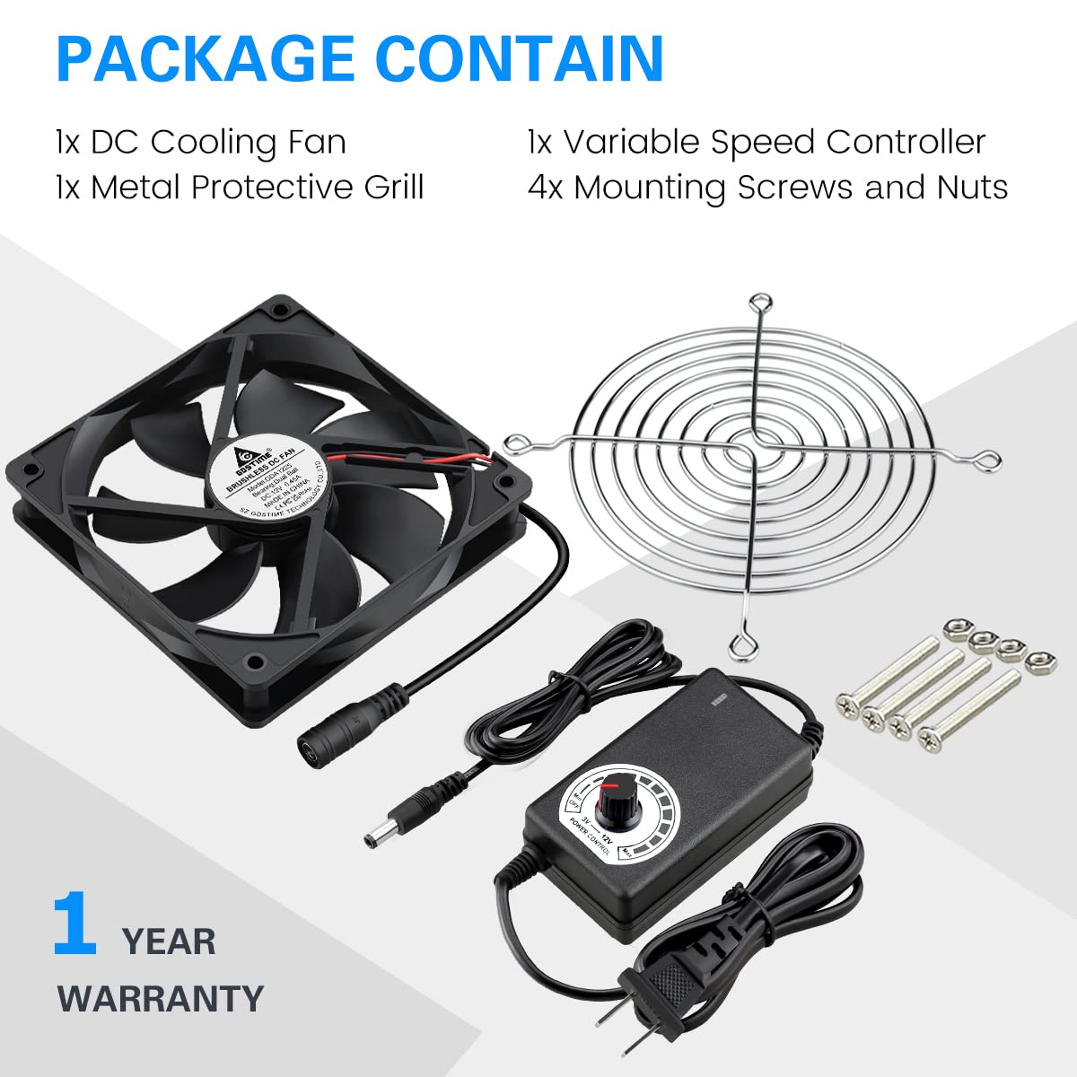 GDSTIME 120mm AC 110V 220V DC 12V Powered Fan with Speed Control, for Receiver Amplifier DVR Playstation Xbox Component Cooling