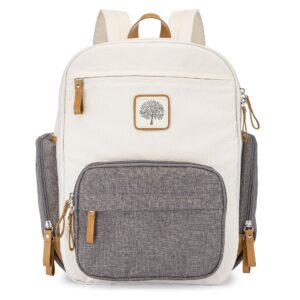 parker baby diaper backpack - full zip diaper bag with insulated pockets - cream