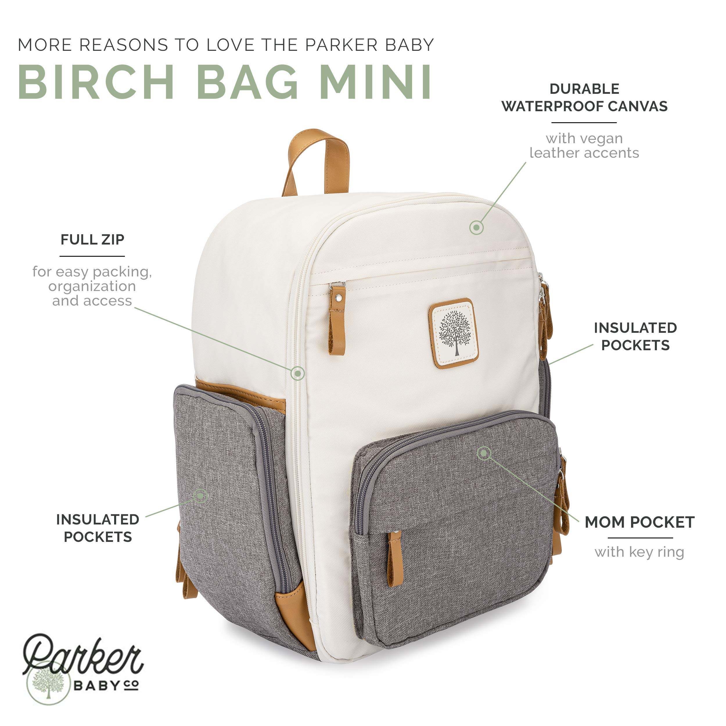 Parker Baby Diaper Backpack - Full Zip Diaper Bag with Insulated Pockets - Cream