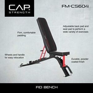 CAP Barbell Strength FID Workout Bench | Flat Incline Decline Positions, Black/Red