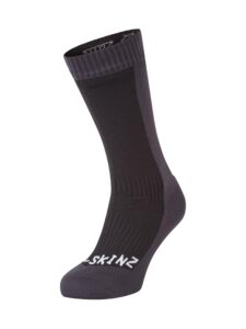 sealskinz unisex waterproof cold weather mid length sock, black/grey, medium