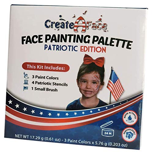 USA Colors Mini Face Paint Kit. Includes Blue Red & White Makeup