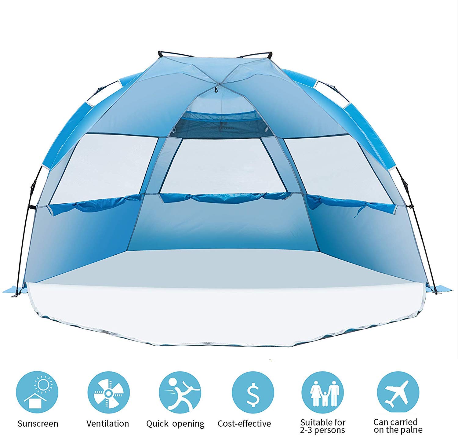 Beach Tent-Outdoors Easy Up Cabana Tent Sun Shelter Beach Umbrella, Deluxe Large for 5-6 Person Blue