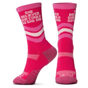 gone for a run inspirational athletic running socks | mid-calf | she believed she could | pink