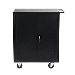 30 Device Mobile Charging and Storage Cart for iPads, Chromebooks and Laptop Computers, Up to 13-inch Screen Size, Surge Protection, Front & Back Access Locking Cabinet