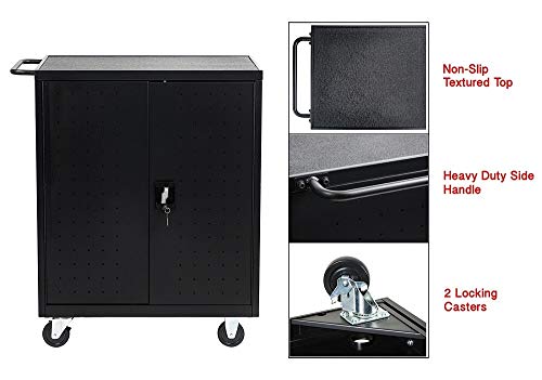 30 Device Mobile Charging and Storage Cart for iPads, Chromebooks and Laptop Computers, Up to 13-inch Screen Size, Surge Protection, Front & Back Access Locking Cabinet