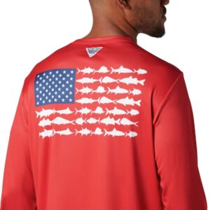 Columbia Men's Terminal Tackle PFG Fish Flag LS, Red Spark/White, 4X