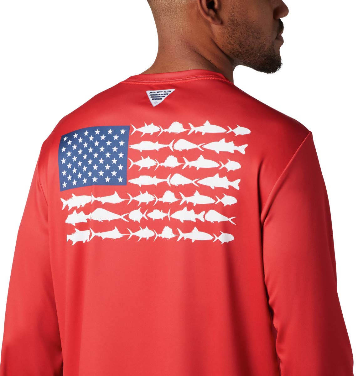 Columbia Men's Terminal Tackle PFG Fish Flag LS, Red Spark/White, 4X