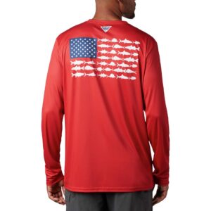 Columbia Men's Terminal Tackle PFG Fish Flag LS, Red Spark/White, 4X