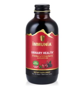 immunia urinary health. cranberry & elderberry concentrate to be consumed for the prevention of urinary infections. natural. delicious. 5 ml/day. 1-pack. usa