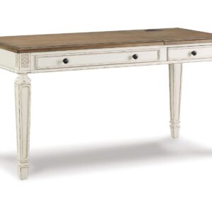 Signature Design by Ashley Realyn French Country 60" Home Office Lift Top Desk with USB Charging, Chipped White