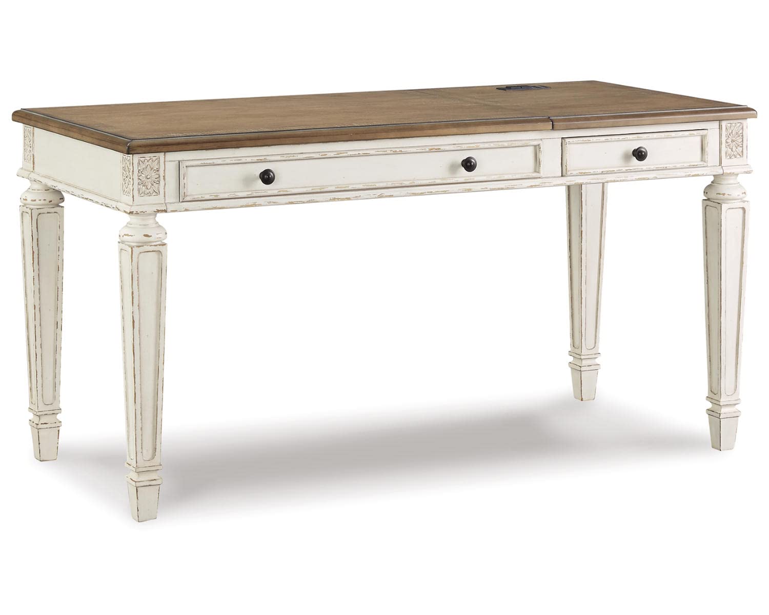 Signature Design by Ashley Realyn French Country 60" Home Office Lift Top Desk with USB Charging, Chipped White