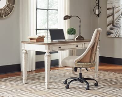 Signature Design by Ashley Realyn French Country 60" Home Office Lift Top Desk with USB Charging, Chipped White