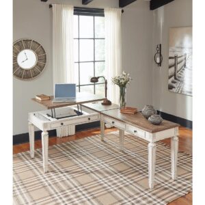 Signature Design by Ashley Realyn French Country 60" Home Office Lift Top Desk with USB Charging, Chipped White