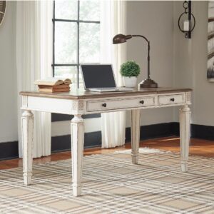 Signature Design by Ashley Realyn French Country 60" Home Office Lift Top Desk with USB Charging, Chipped White