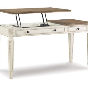 Signature Design by Ashley Realyn French Country 60" Home Office Lift Top Desk with USB Charging, Chipped White