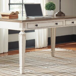 Signature Design by Ashley Realyn French Country 60" Home Office Lift Top Desk with USB Charging, Chipped White