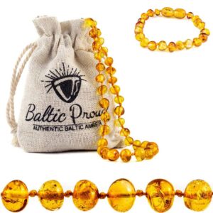 baltic proud amber necklace and bracelet gift set (unisex honey 12.5 inches/5.5 inches) - certified premium quality raw baltic sea amber