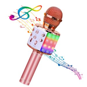 bluefire 4 in 1 karaoke wireless microphone with led lights, portable microphone for kids, great gifts toys for kids, girls, boys and adults (pink)