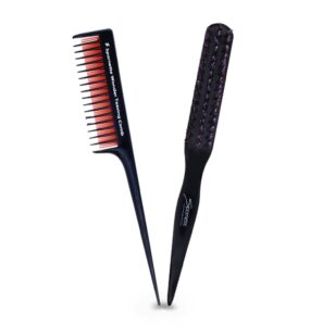 spornette teasing brush & comb set - includes little wonder boar & tourmaline nylon bristle teasing brush #111 & triple teasing comb #tc-1, for back brushing, combing, creating volume, slicking hair