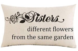 jimrou throw pillow cover 12x20 inches festival gifts sisters different flowers from the same garden quote cotton linen decorative home sofa chair car lumbar throw pillow case cushion cover