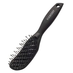 fixbody curved vent hair brush for blow drying, styling and solon, detangling hair brush for short thick tangles hair, both men and women, black