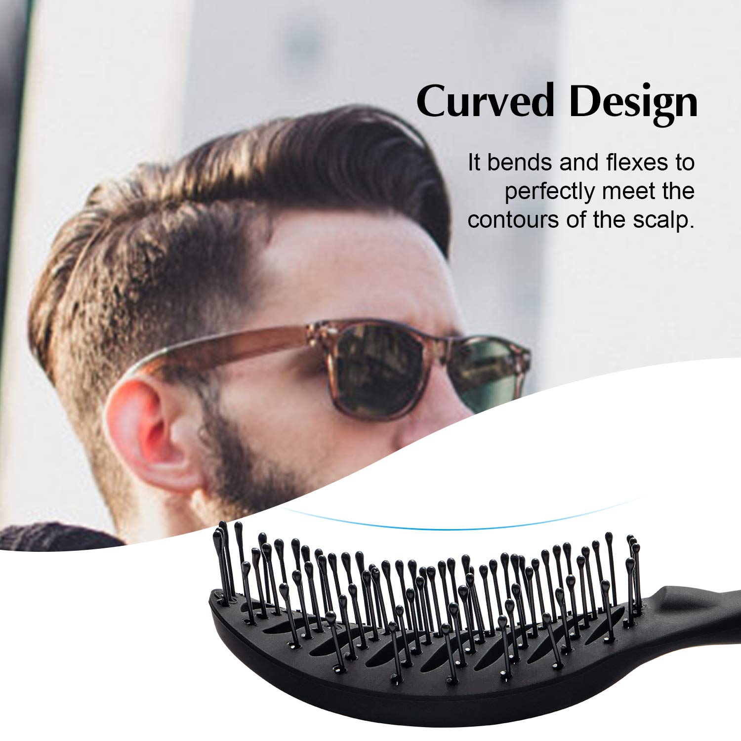 FIXBODY Curved Vent Hair Brush for Blow Drying, Styling and Solon, Detangling Hair Brush for Short Thick Tangles Hair, Both Men and Women, Black