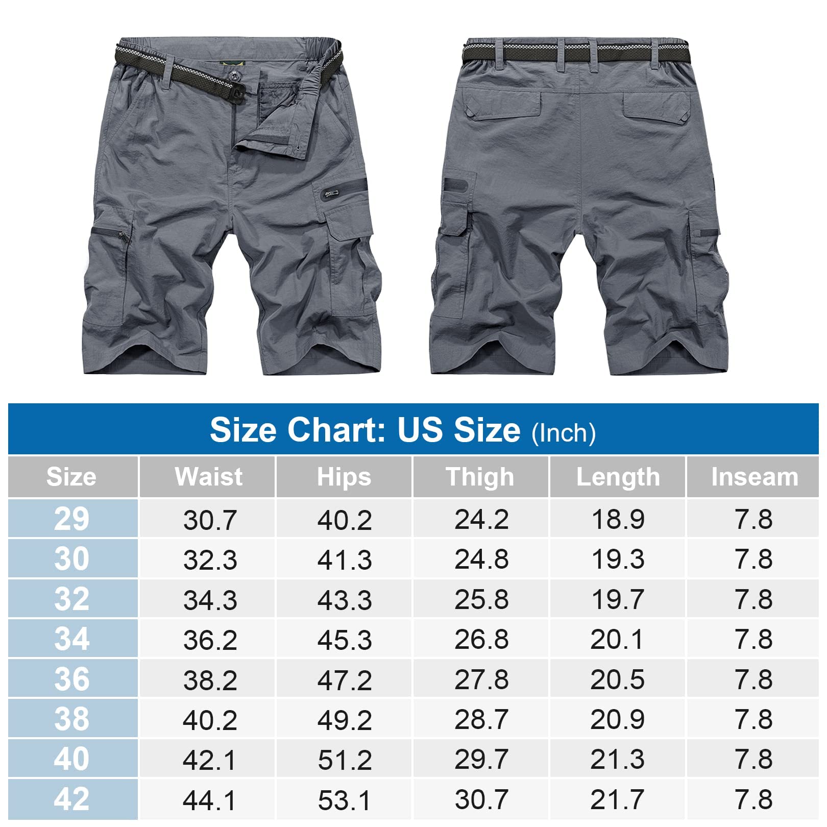 linlon Mens Hiking Shorts Outdoor Casual Lightweight Quick Dry Shorts Tactical Shorts Hiking Cargo Shorts, Grey,30