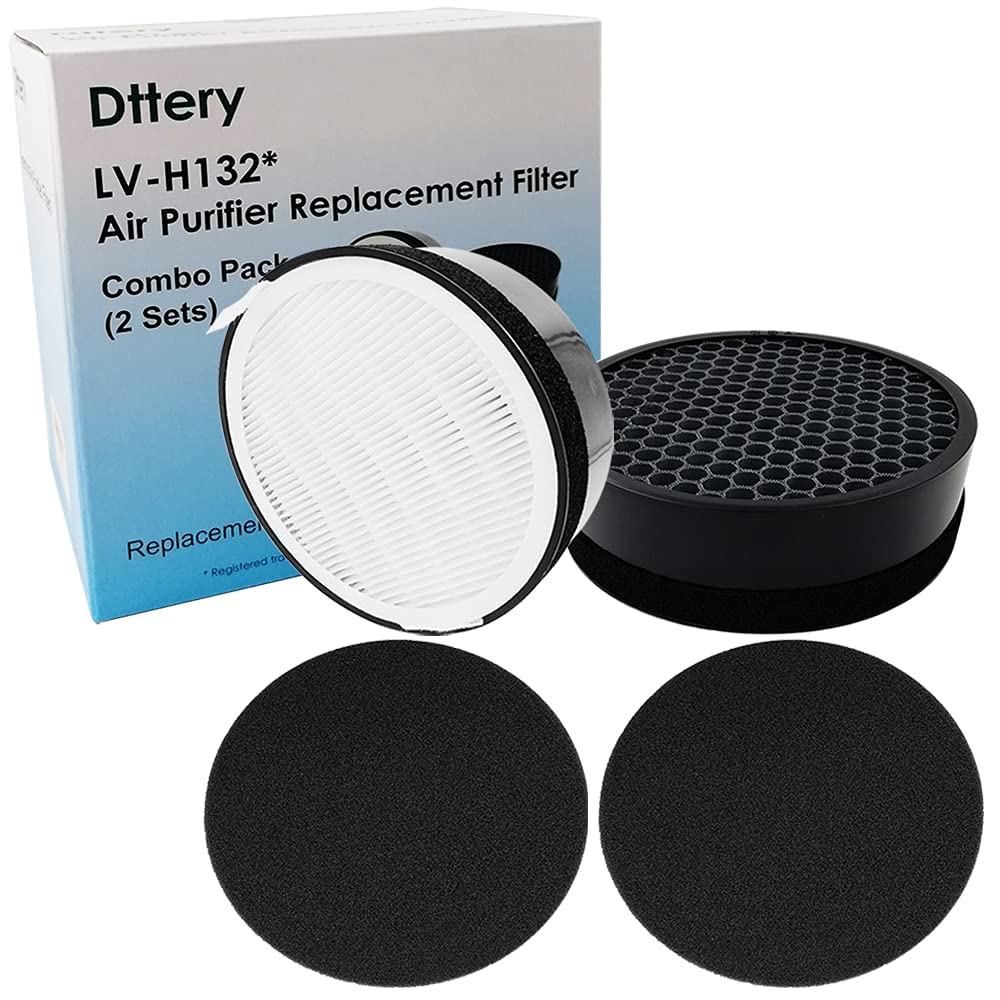 Dttery 2 Set LV-H132 Air Purifier Replacement Filter, True HEPA Filter, LV-H132-RF, Compatible with Levoit LV-H132 Air Purifier