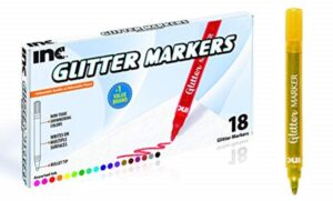 inc. multicolor glitter markers - 18 assorted colors, sparkly non-toxic water-based marker set, bullet point tip for drawing, coloring, doodling, journaling, scrapbooking, diy art and craft projects