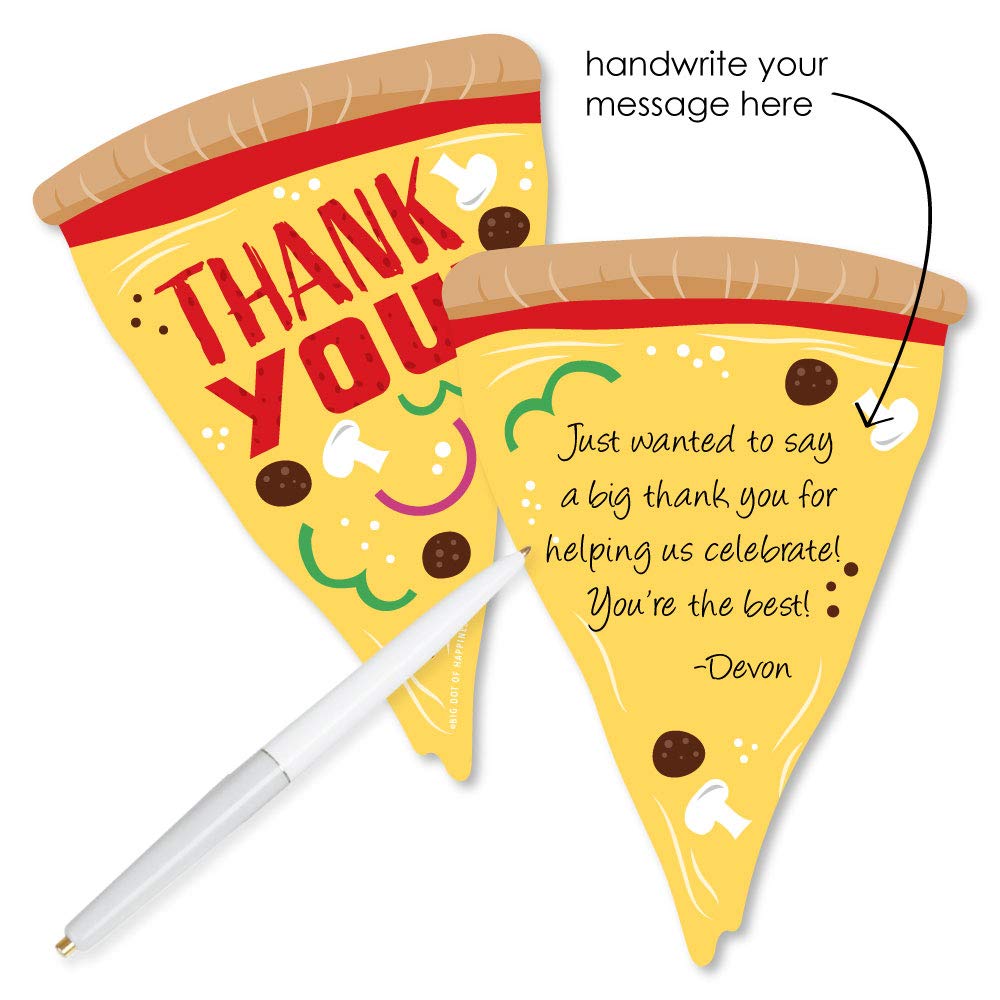 Big Dot of Happiness Pizza Party Time - Shaped Baby Shower or Birthday Thank You Note Cards with Envelopes - Set of 12