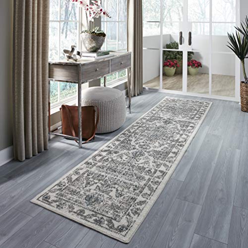 Maples Rugs Distressed Tapestry Vintage Non Slip Runner Rug For Hallway Entry Way Floor Carpet [Made in USA], 2'6 x 10, Neutral