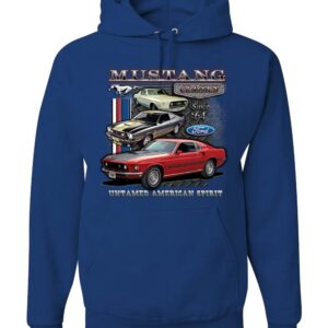 Wild Bobby Ford Mustang Classics Untamed American Spirit Cars and Trucks Unisex Graphic Hoodie Sweatshirt, Royal, Medium