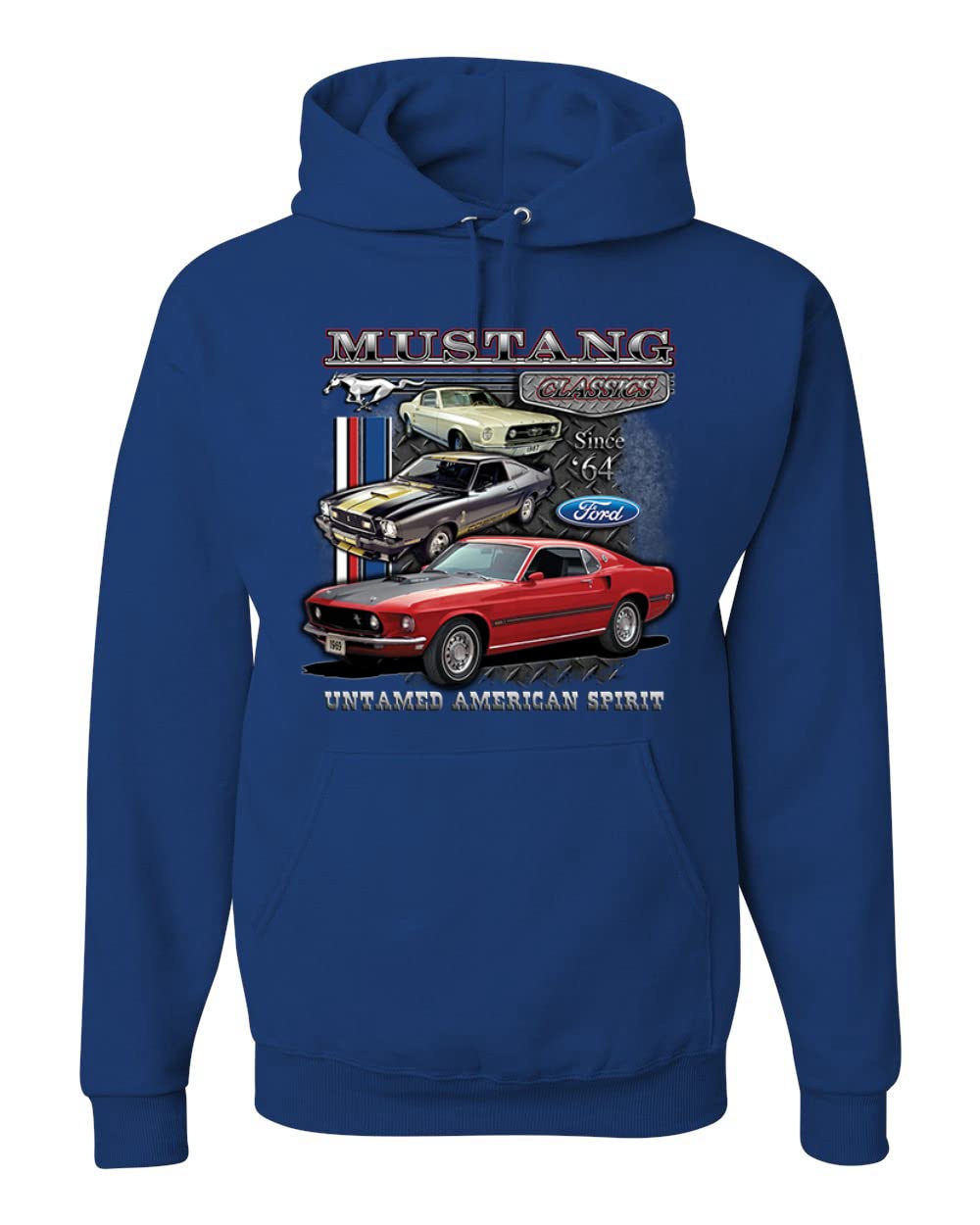 Wild Bobby Ford Mustang Classics Untamed American Spirit Cars and Trucks Unisex Graphic Hoodie Sweatshirt, Royal, Medium