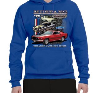 Wild Bobby Ford Mustang Classics Untamed American Spirit Cars and Trucks Unisex Graphic Hoodie Sweatshirt, Royal, Medium