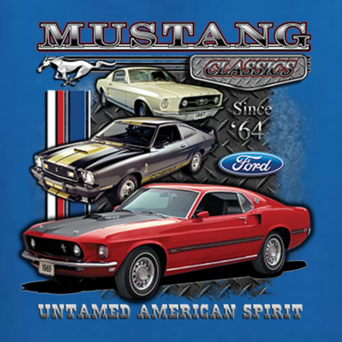 Wild Bobby Ford Mustang Classics Untamed American Spirit Cars and Trucks Unisex Graphic Hoodie Sweatshirt, Royal, Medium