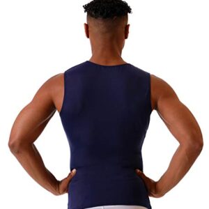 Insta Slim Mens Compression Sleeveless Crew Neck Muscle Shirt- Slimming Body Shaper Undershirt (X-Large, Midnight Navy)