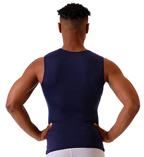 Insta Slim Mens Compression Sleeveless Crew Neck Muscle Shirt- Slimming Body Shaper Undershirt (X-Large, Midnight Navy)