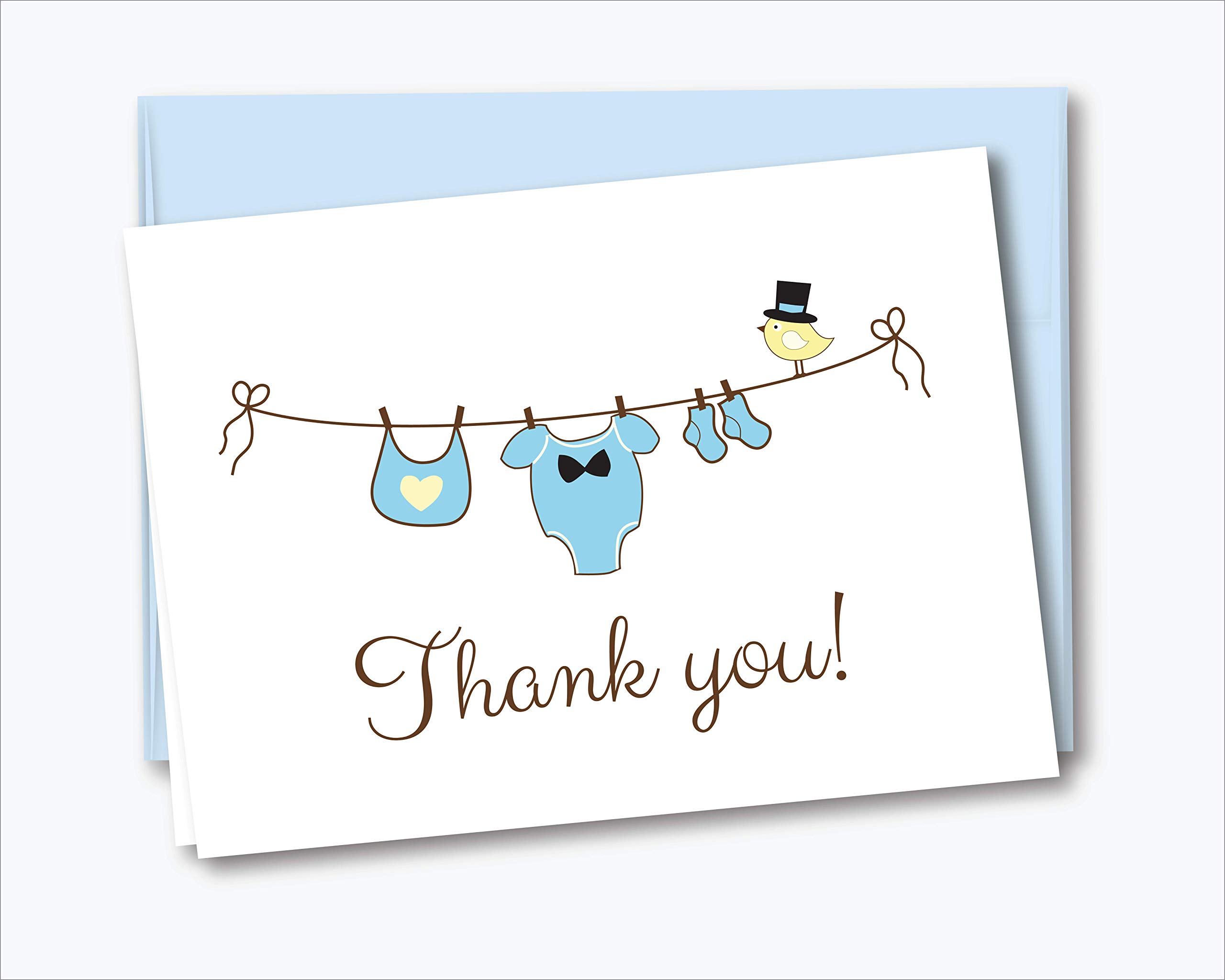 Orange Umbrella Co 12 ct. Baby Shower Thank You Cards, Vintage Clothesline Baby Shower Cards (Baby4-BB)